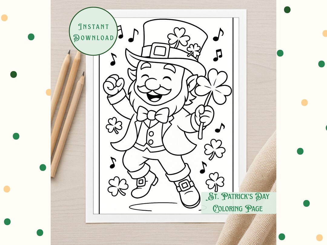 Leprechaun Coloring Page: St. Patrick's Day Activity (PNG Digital ...
