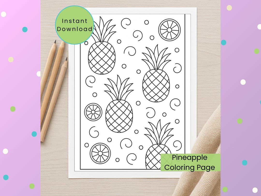 Pineapple Coloring Page: Food Activity (PNG Digital Download) Fun ...