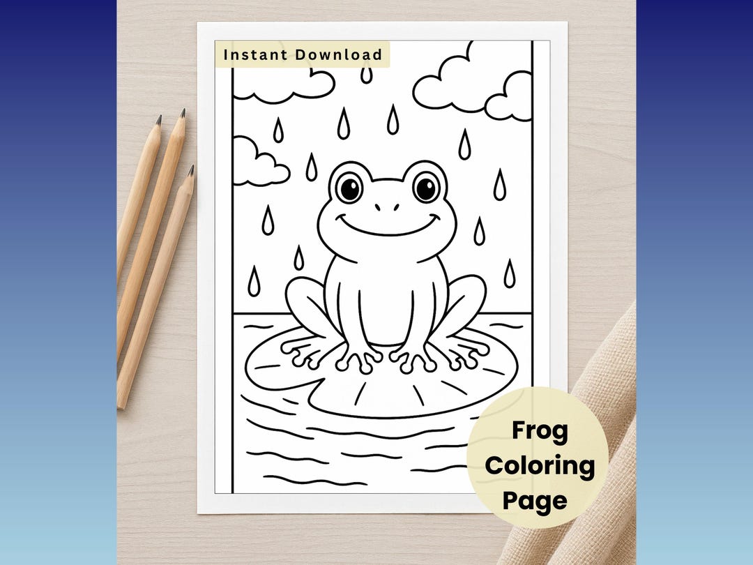 Frog Coloring Page: Rainy Activity (PNG Digital Download) Fun Coloring ...