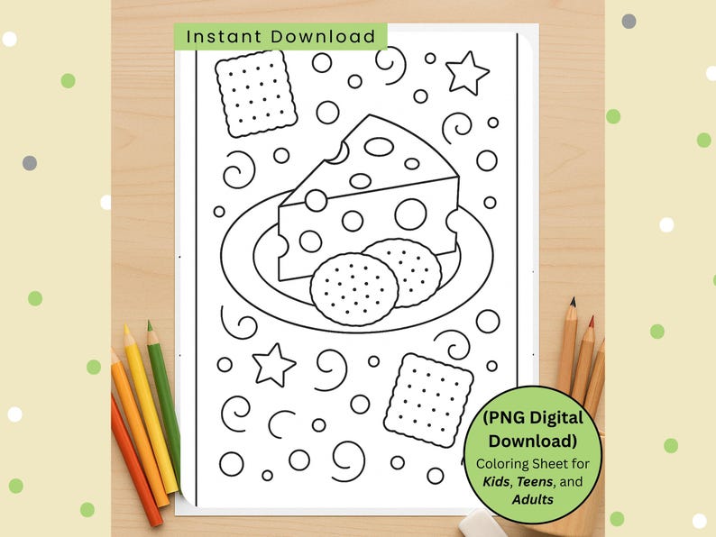 Cheese and Crackers Coloring Page: Food Activity (PNG Digital Download ...