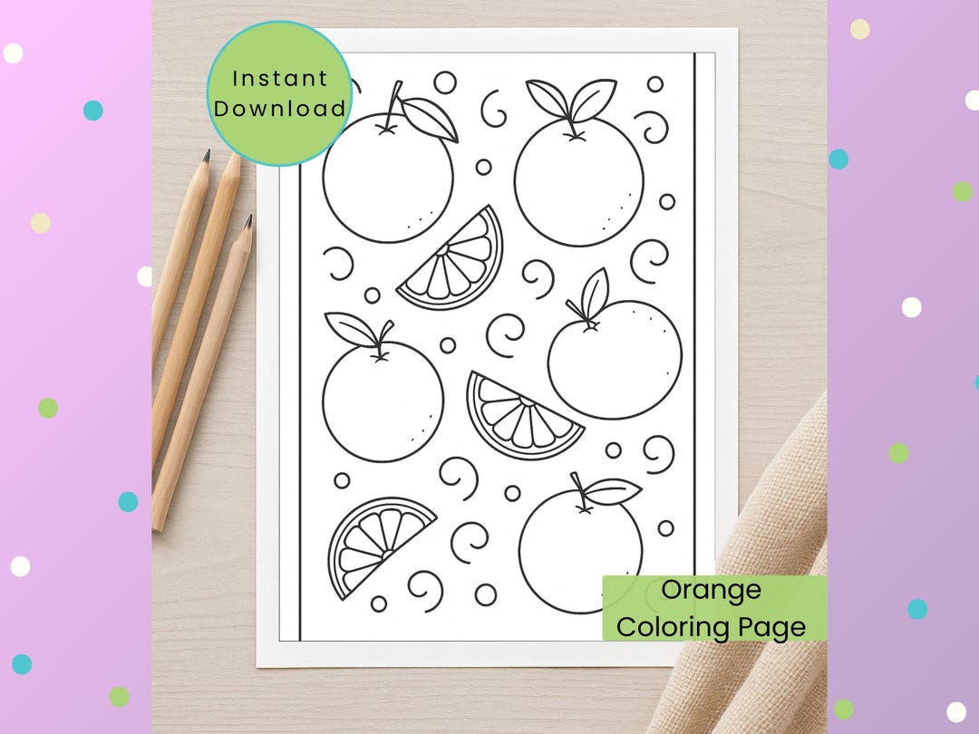 Orange Coloring Page: Food Activity (PNG Digital Download) Fun Coloring ...