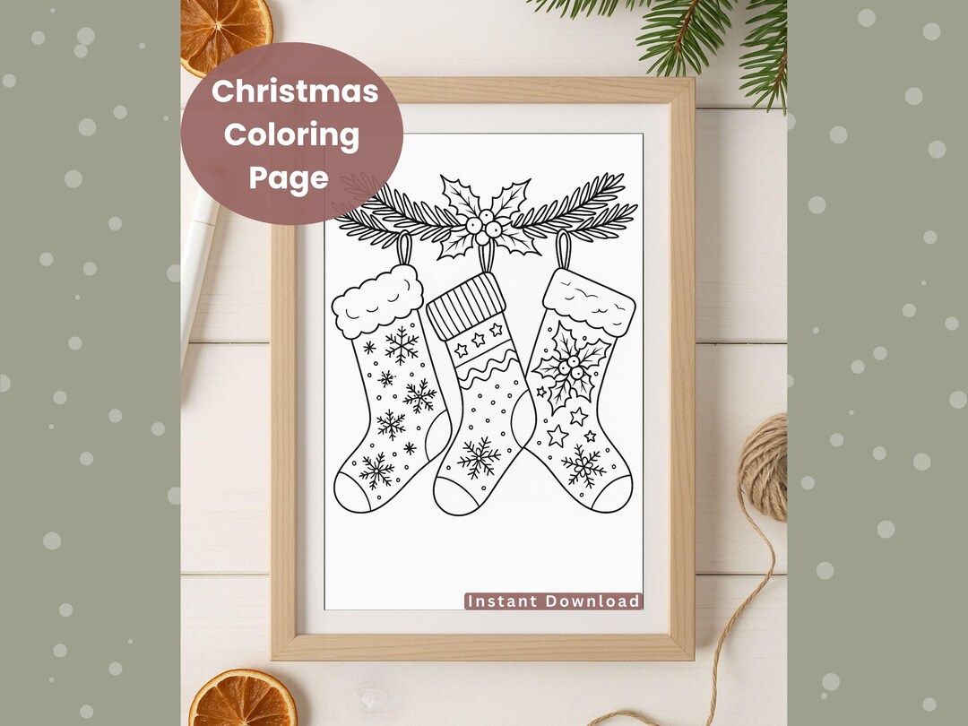 Stockings Coloring Page: Christmas Activity (PNG Digital Download) Fun ...