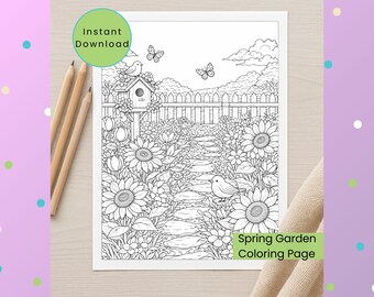 Spring Garden Coloring Page: Spring Activity (PNG Digital Download) Fun ...