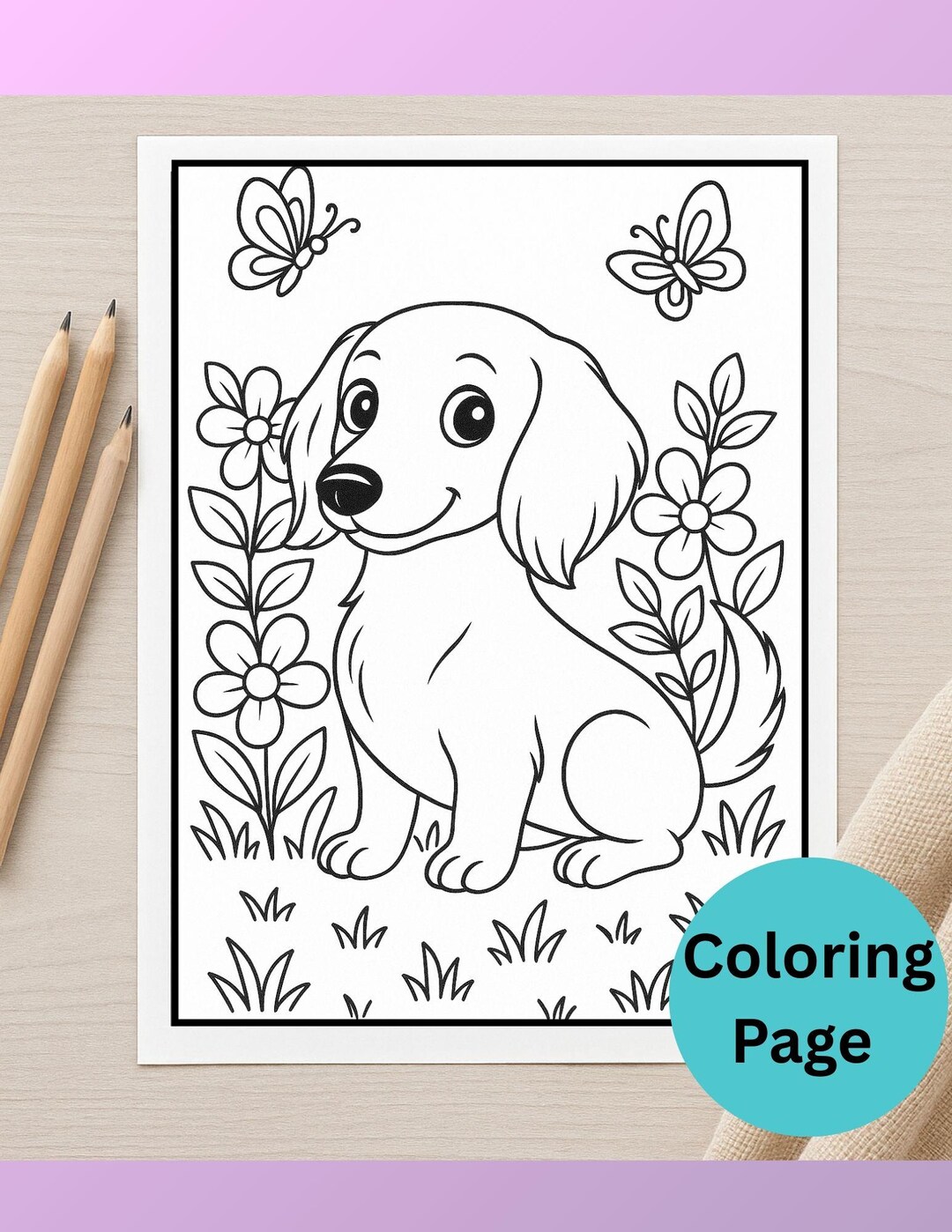 Kawaii Dachshund Coloring Page Dog Lover Activity for Teens and Adults ...