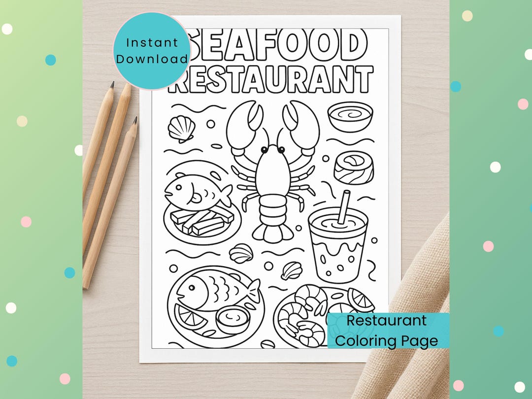 Seafood Coloring Page: Food Activity (PNG Digital Download) Fun ...