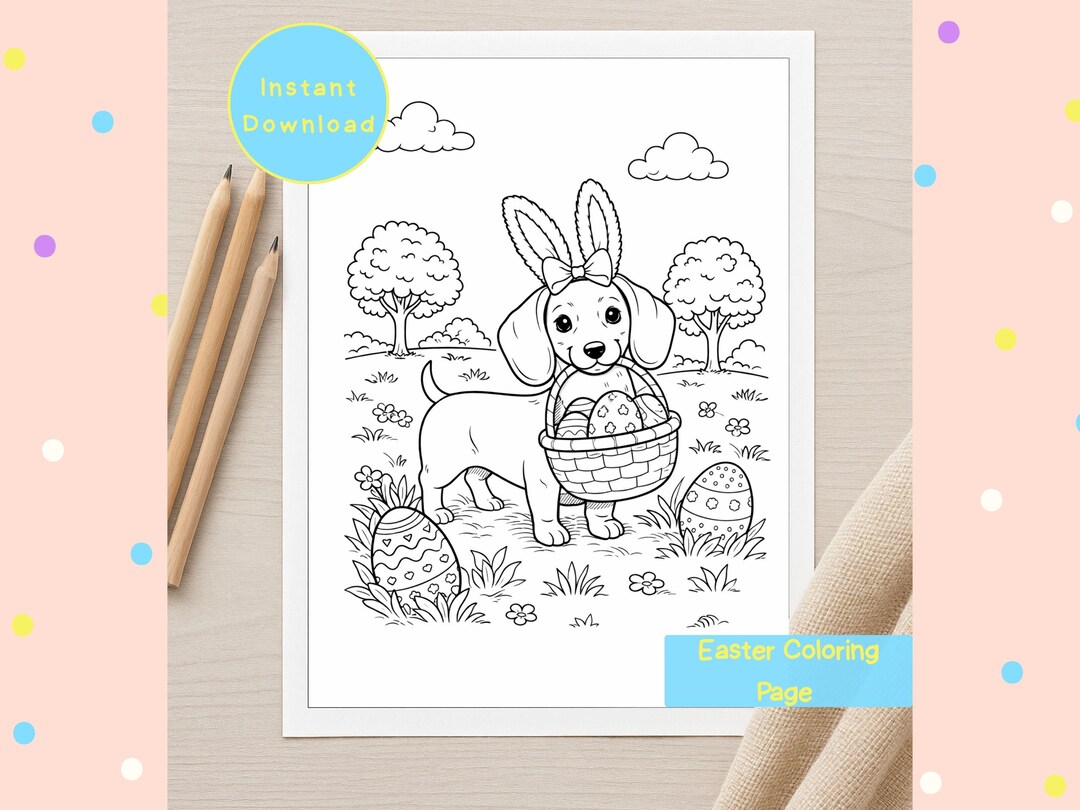 Easter Dachshund Coloring Page: Easter Activity (PNG Digital Download ...