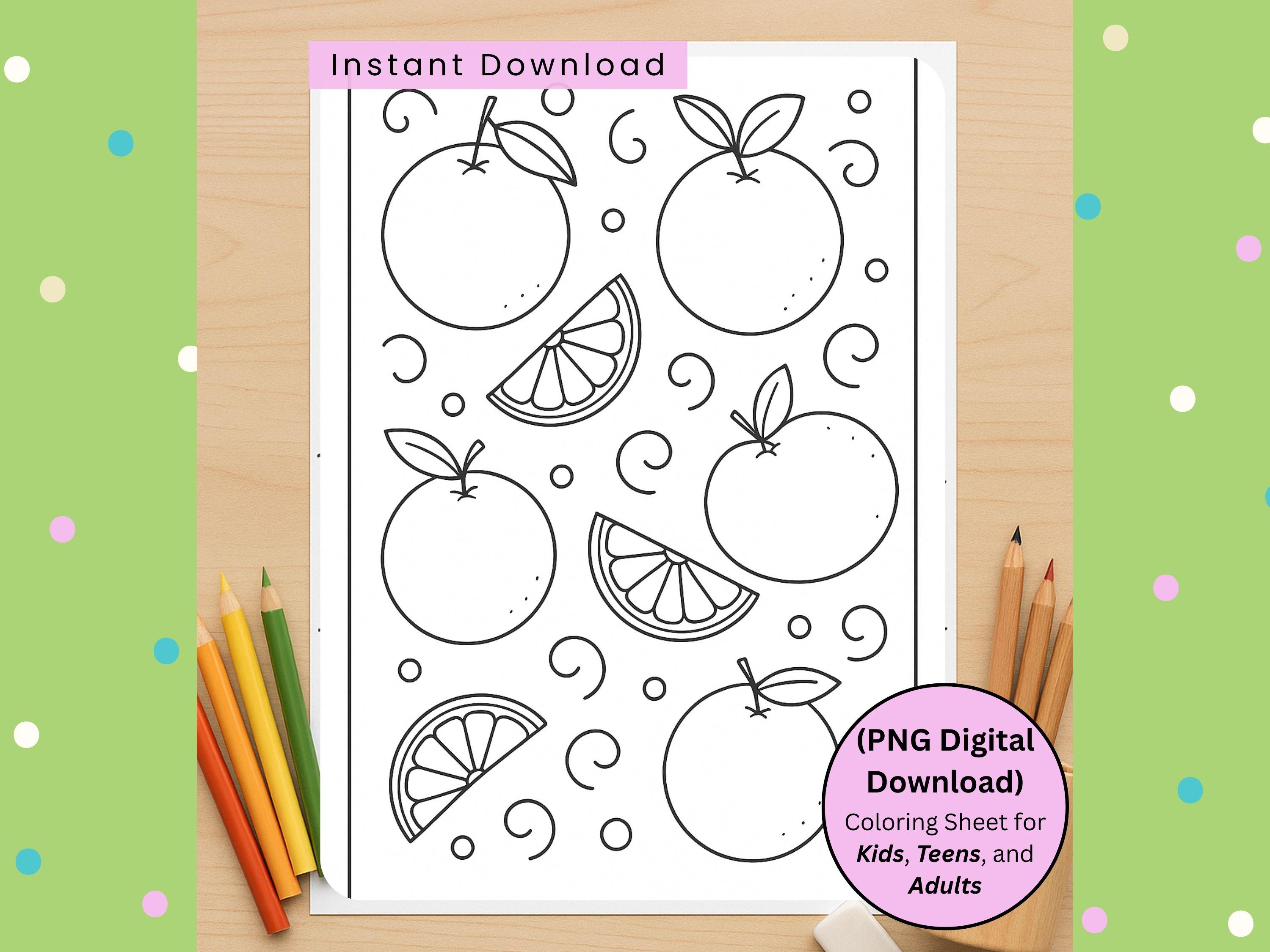 Orange Coloring Page: Food Activity (PNG Digital Download) Fun Coloring ...
