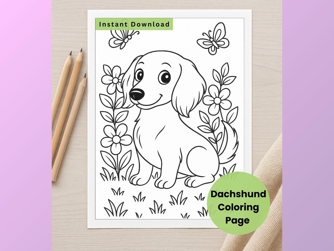 Dachshund Coloring Page: Dachshund Activity (PNG Digital Download) Fun ...