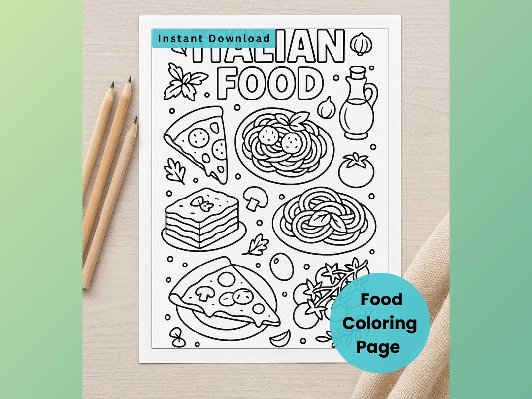 Italian Food Coloring Page: Food Activity (PNG Digital Download) Fun ...
