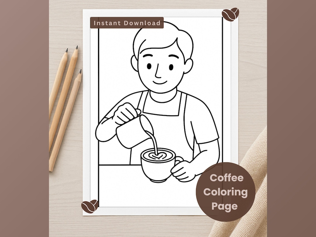 Barista Coloring Page: Coffee Activity (PNG Digital Download) Fun ...