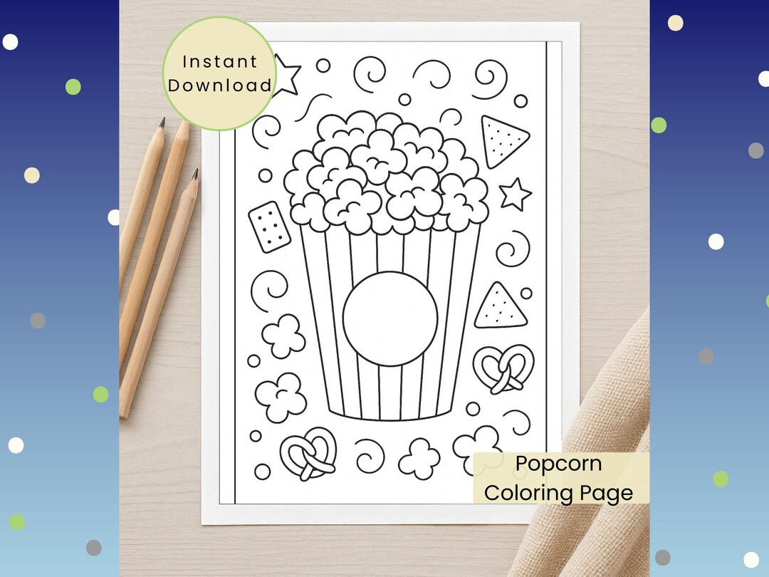 Popcorn Coloring Page: Food Activity (PNG Digital Download) Fun ...