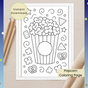 Popcorn Coloring Page: Food Activity (PNG Digital Download) Fun ...