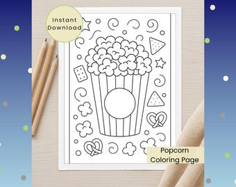 Popcorn Coloring Page: Food Activity (PNG Digital Download) Fun ...