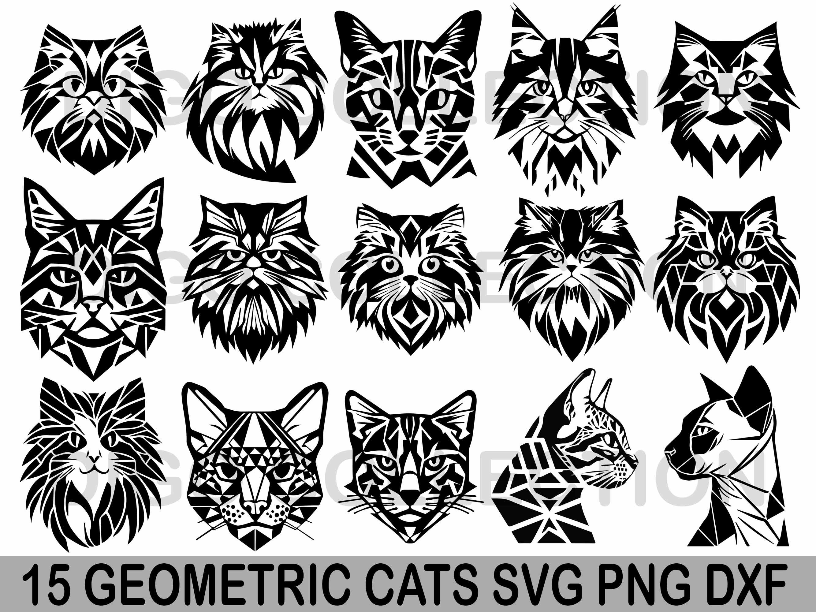 15 Geometric Cats SVG PNG DXF | Instant Digital Download | Polygon Cat ...