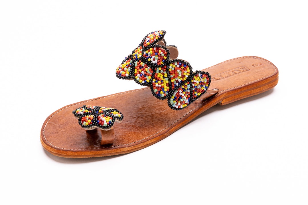 Stunning Flower-shaped African Beaded Slipper/ Beaded Flower Sandals ...