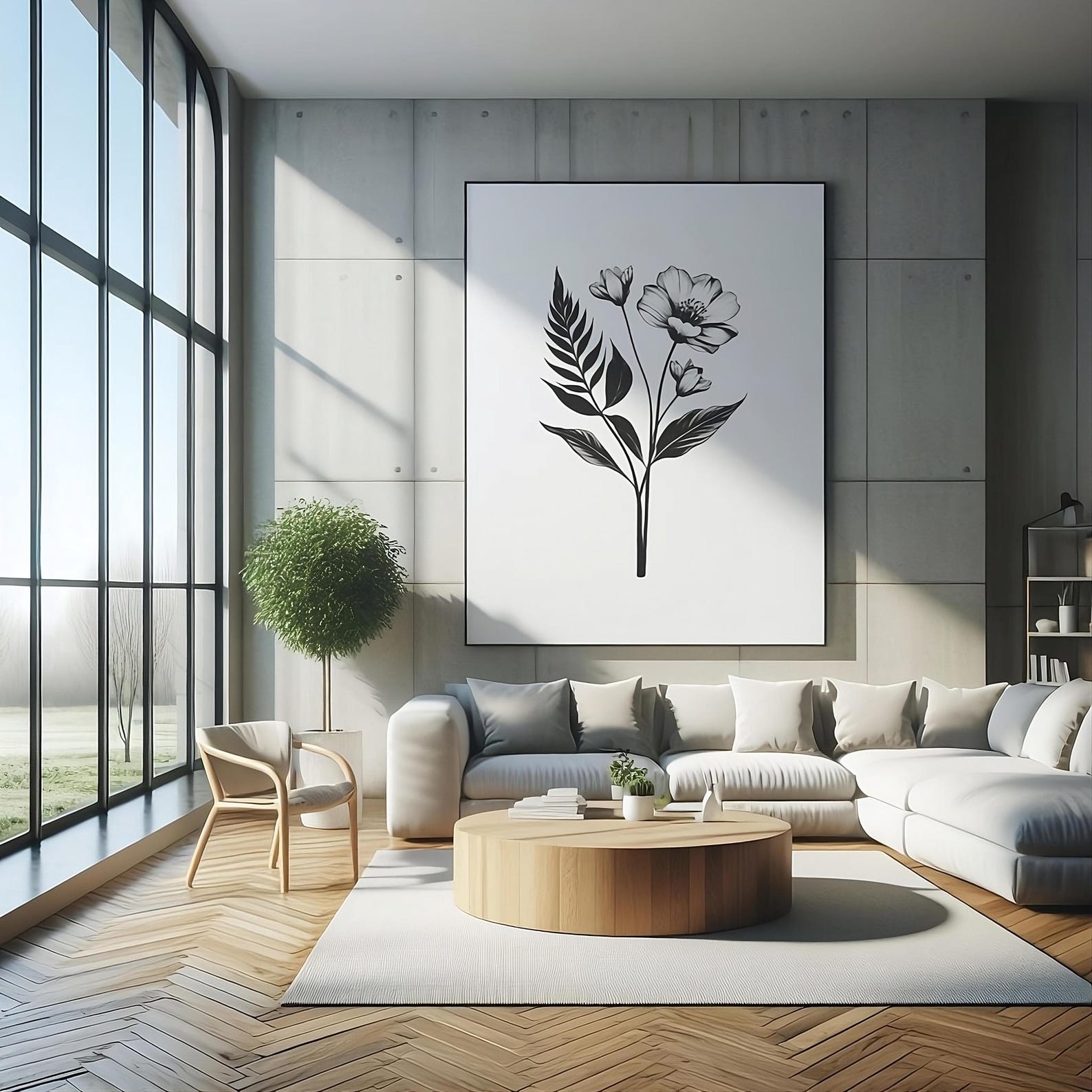 Printable Flower Wall Art, Minimal Floral Print, Black and White ...