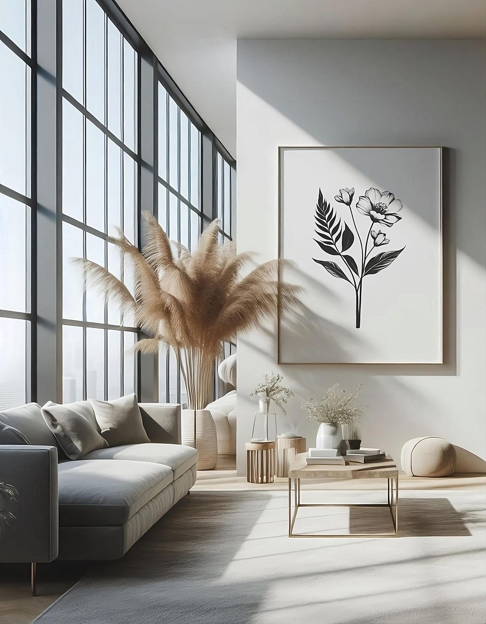 Printable Flower Wall Art, Minimal Floral Print, Black and White ...