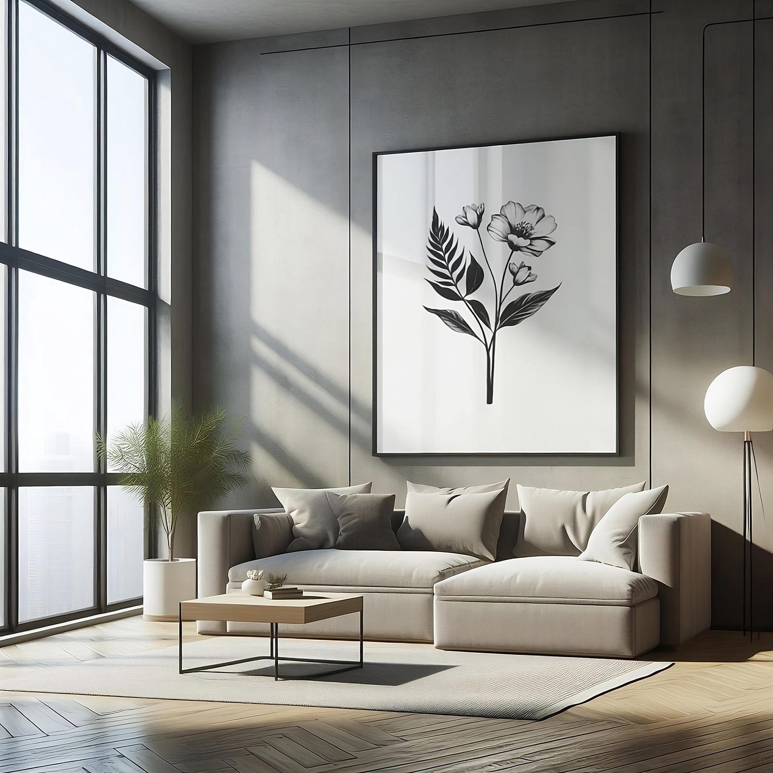 Printable Flower Wall Art, Minimal Floral Print, Black and White ...