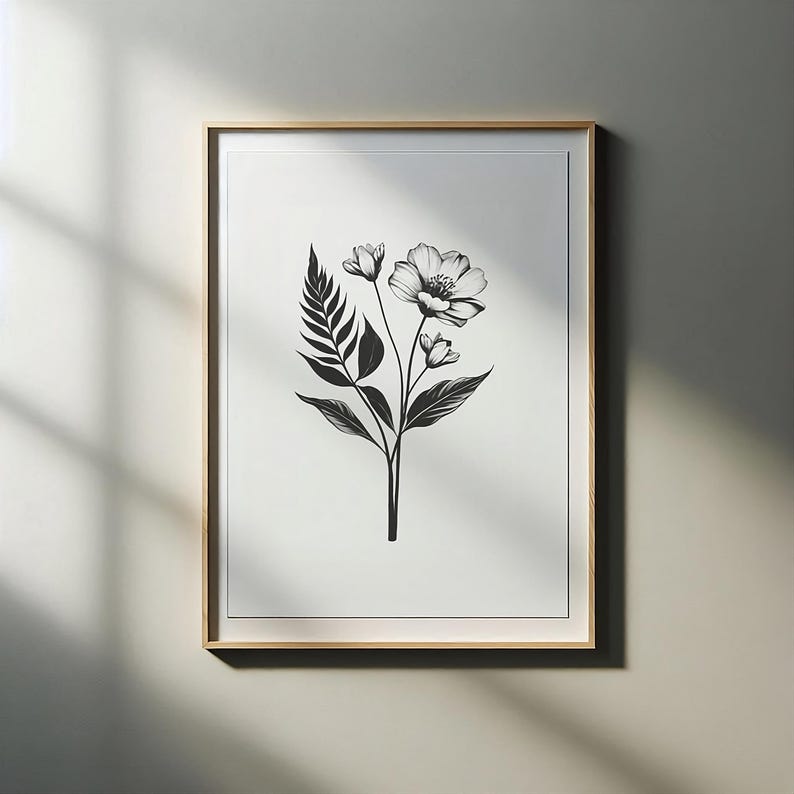 Printable Flower Wall Art, Minimal Floral Print, Black and White ...
