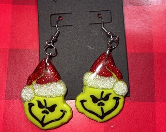 Grinch Polymer Clay Earrings - Etsy