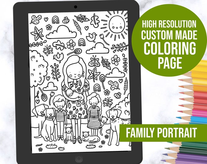 Custom Made Coloring Page, Family Portrait, Outdoors Coloring Page - Etsy