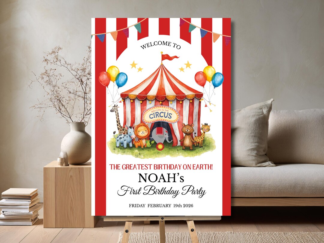 Carnival Birthday Party Welcome Sign, Colorful Circus Theme Welcome ...