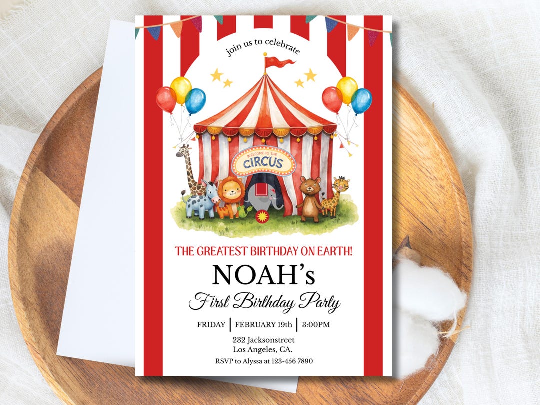 Carnival Birthday Party Invitation, Colorful Circus Theme Invite, Fun ...