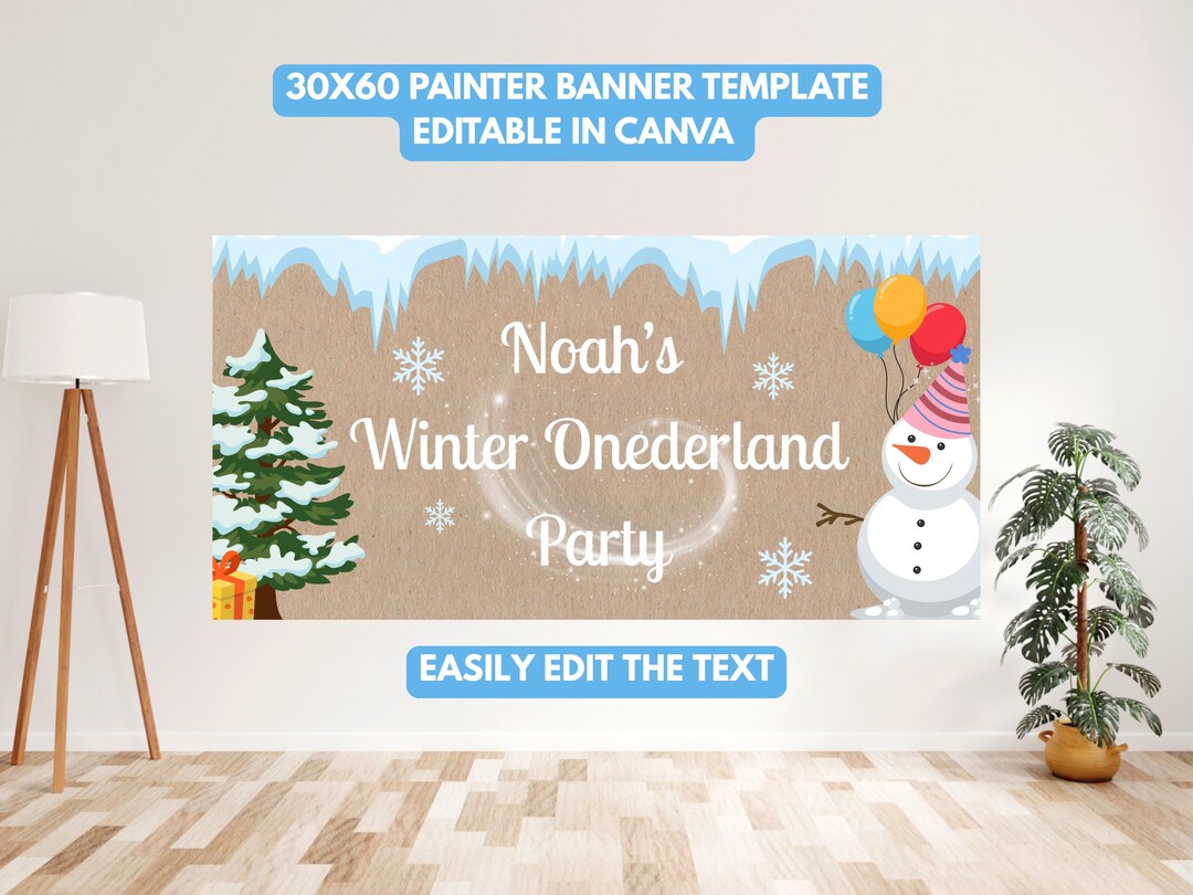 Digital Winter Onederland Painted Banner Template, Editable Winter ...