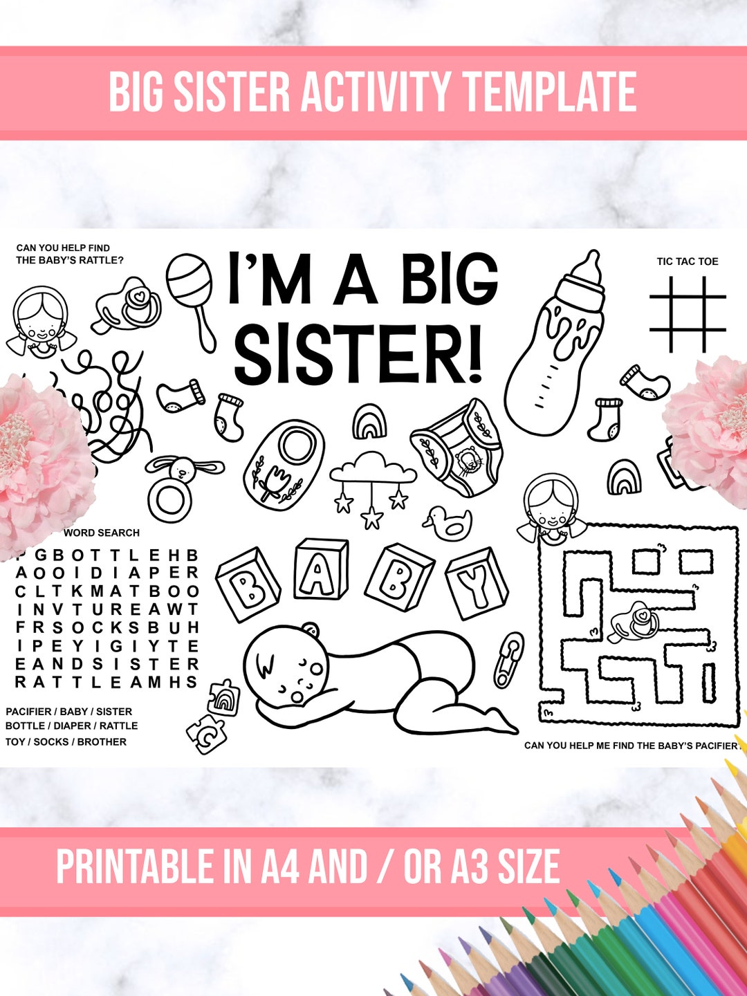 Printable Big Sister Activity Baby Announcement Baby - Etsy