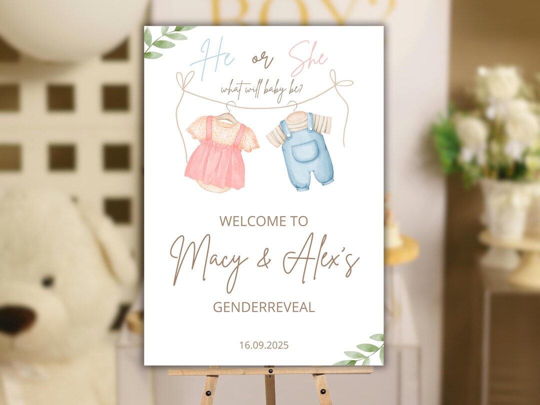 Baby Clothes Gender Reveal Welcome Sign, Clothesline Gender Reveal ...
