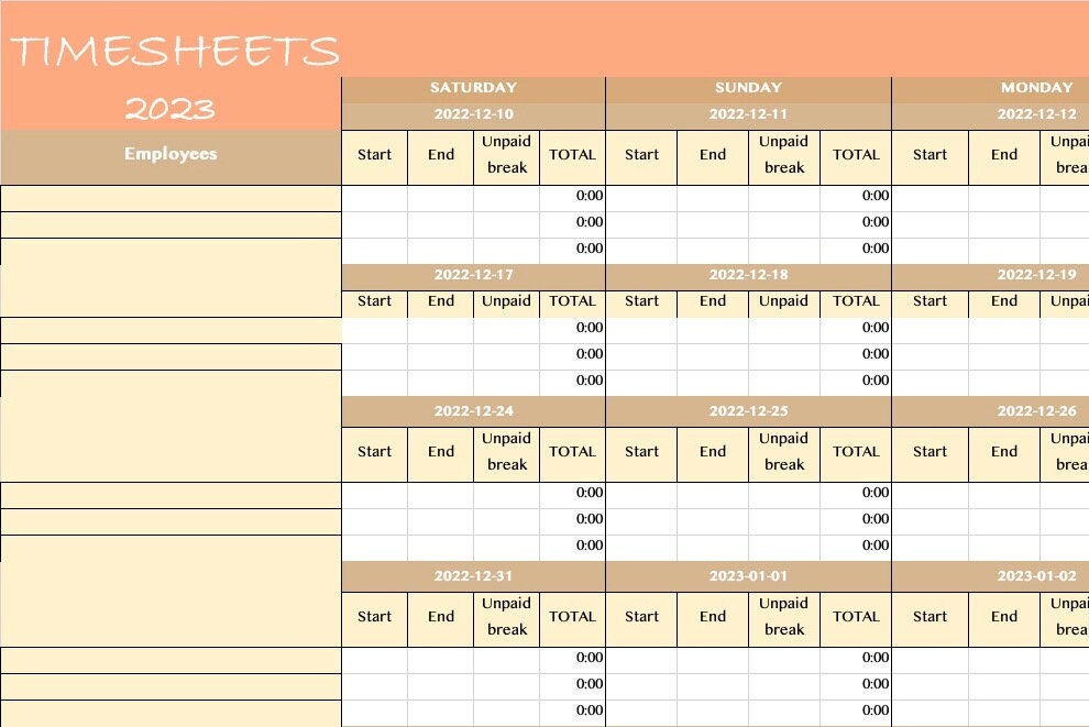 Timesheets Excel Spreadsheet Warm Sand - Etsy