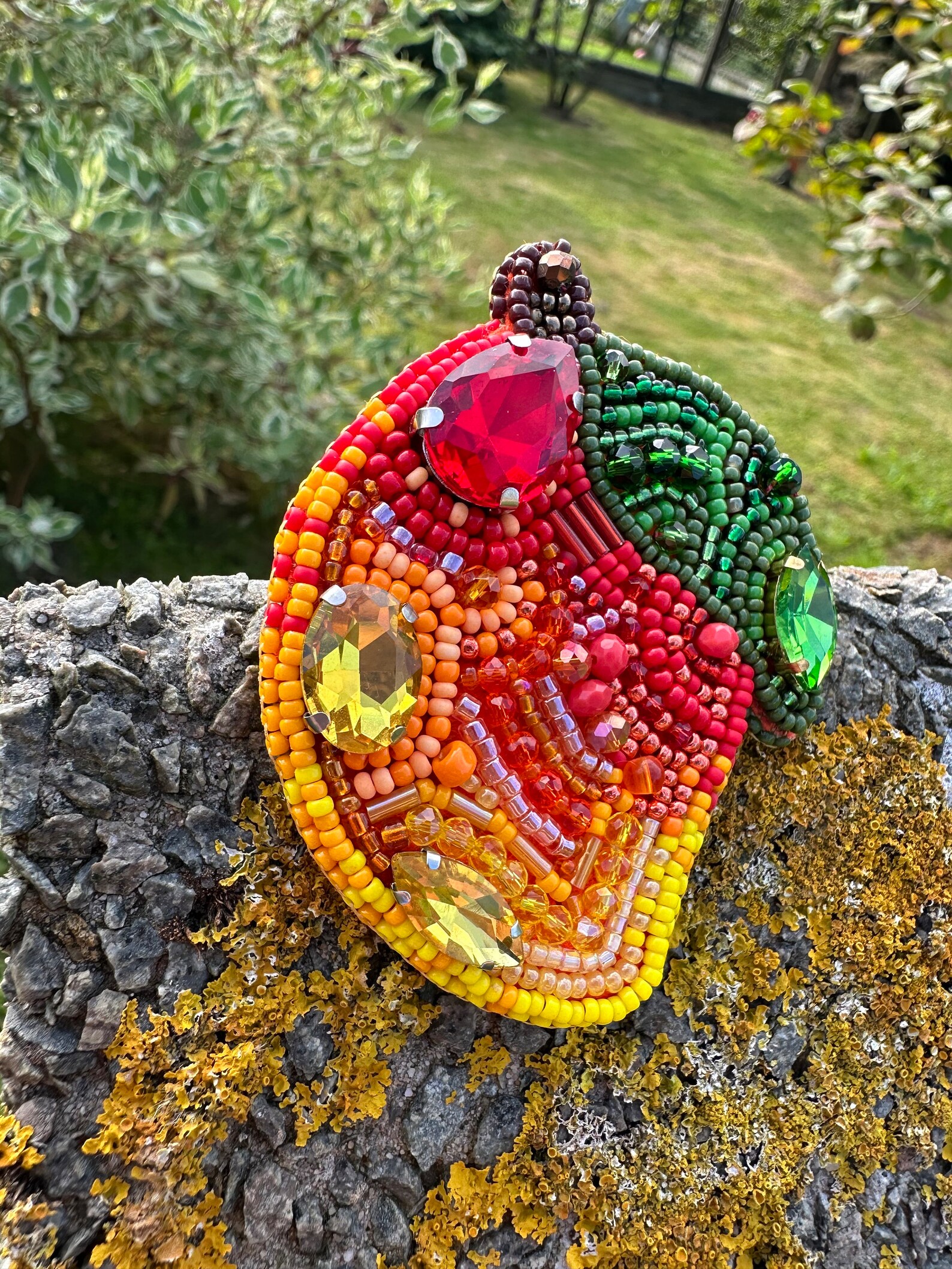 Beaded Mango Brooch, Bead Embroidered Mango Pin, Mango Pin for Kitchen ...