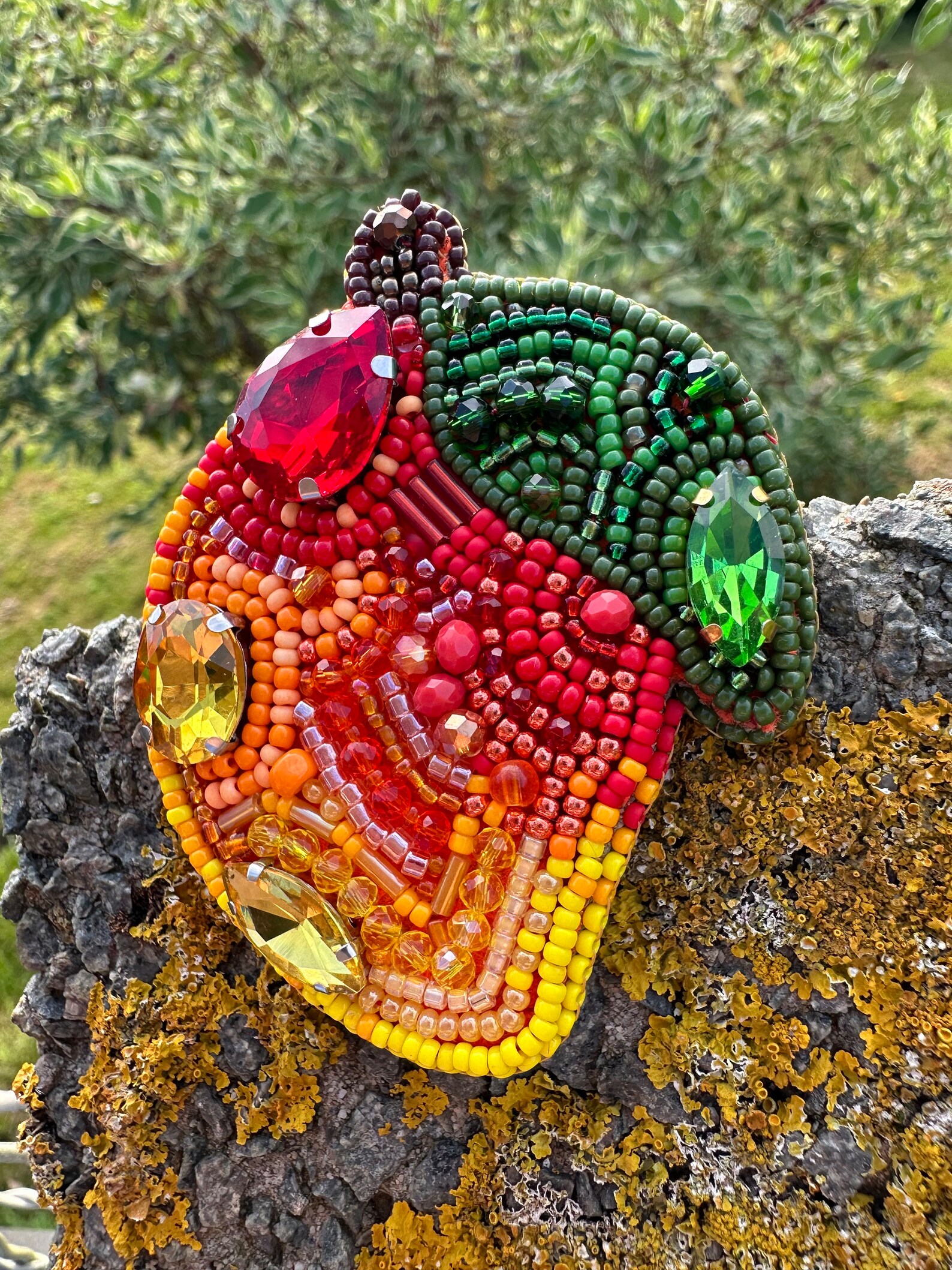 Beaded Mango Brooch, Bead Embroidered Mango Pin, Mango Pin for Kitchen ...