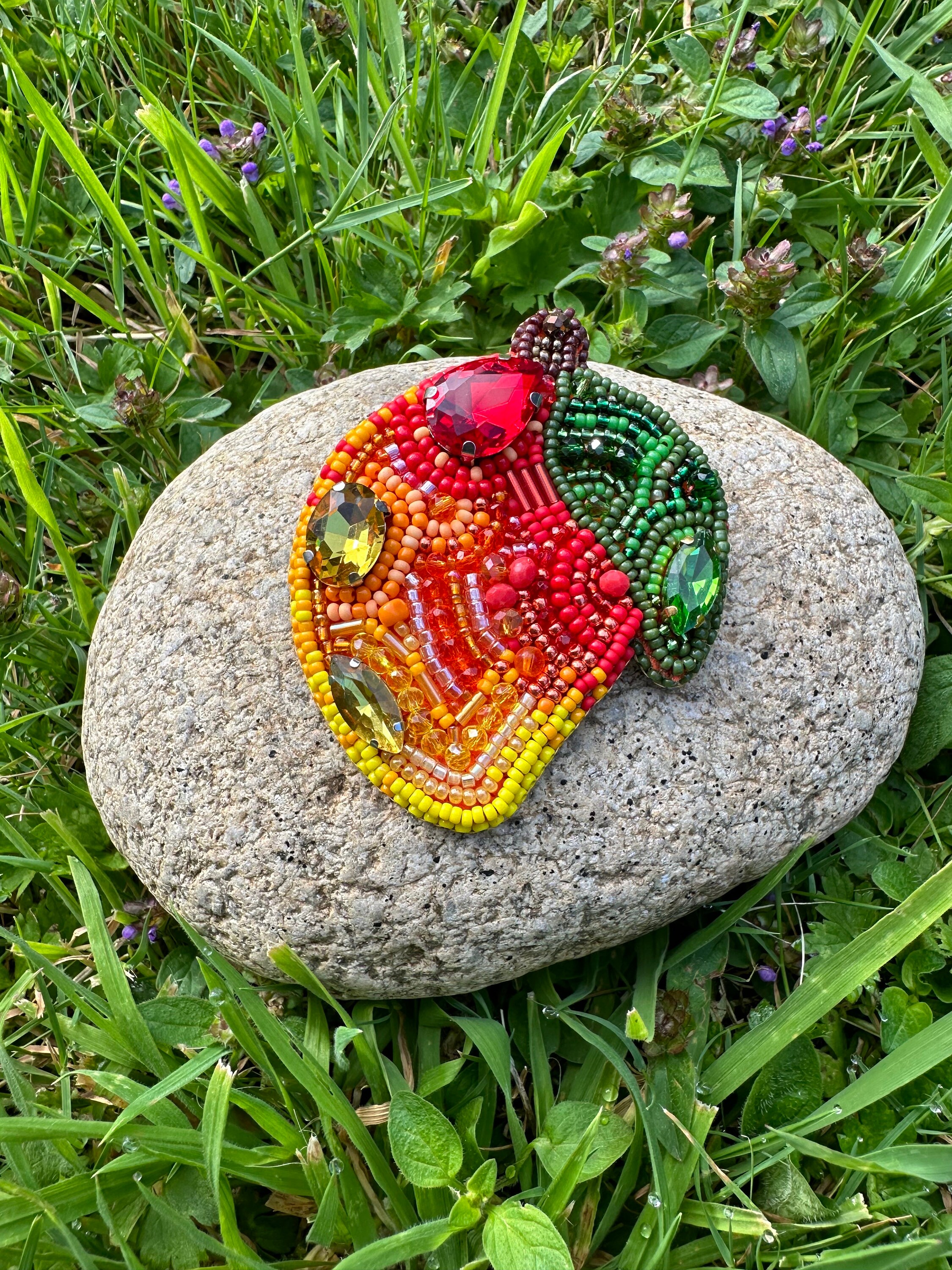 Beaded Mango Brooch, Bead Embroidered Mango Pin, Mango Pin for Kitchen ...