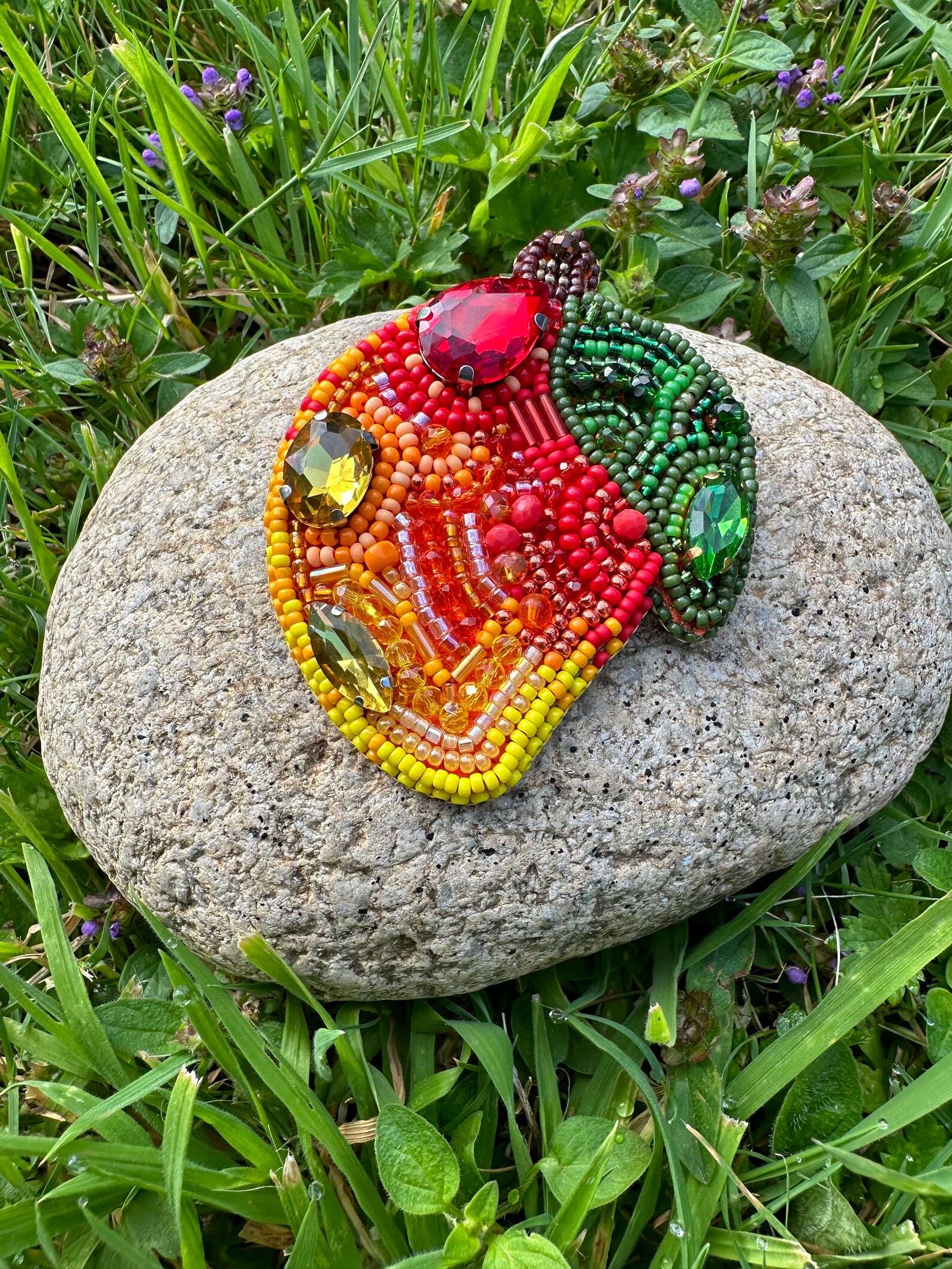 Beaded Mango Brooch, Bead Embroidered Mango Pin, Mango Pin for Kitchen ...