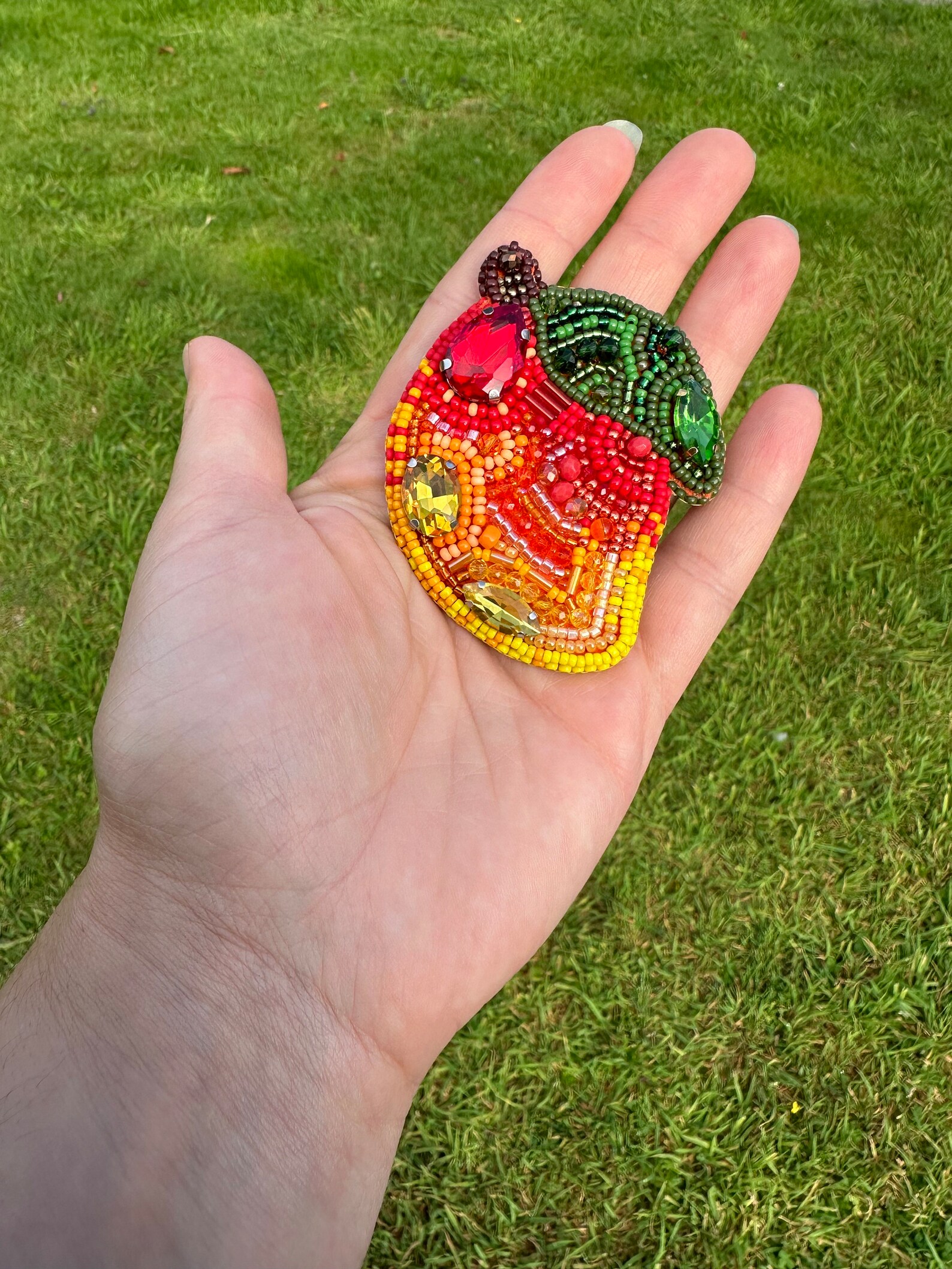 Beaded Mango Brooch, Bead Embroidered Mango Pin, Mango Pin for Kitchen ...