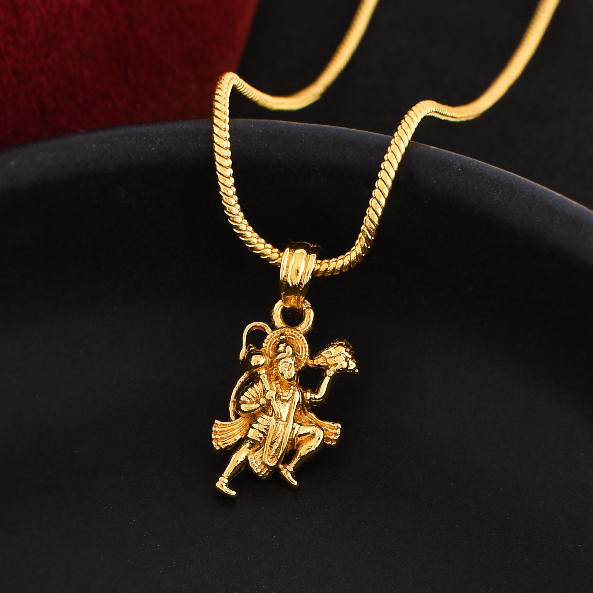 Religious Jewelry Hanuman Ji, Bajrang Bali Gold Plated Brass Necklace ...