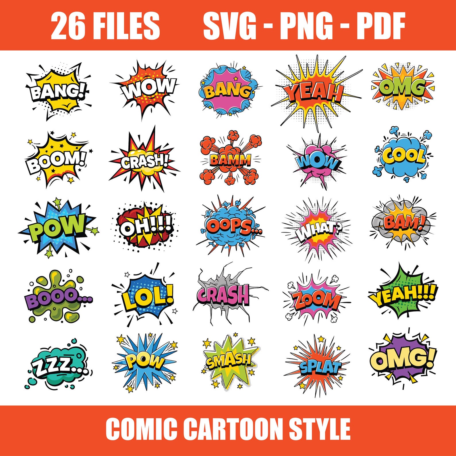 Comic Style Action Bubbles, Comic Cartoon Style, Birthday Bundle, Comic ...