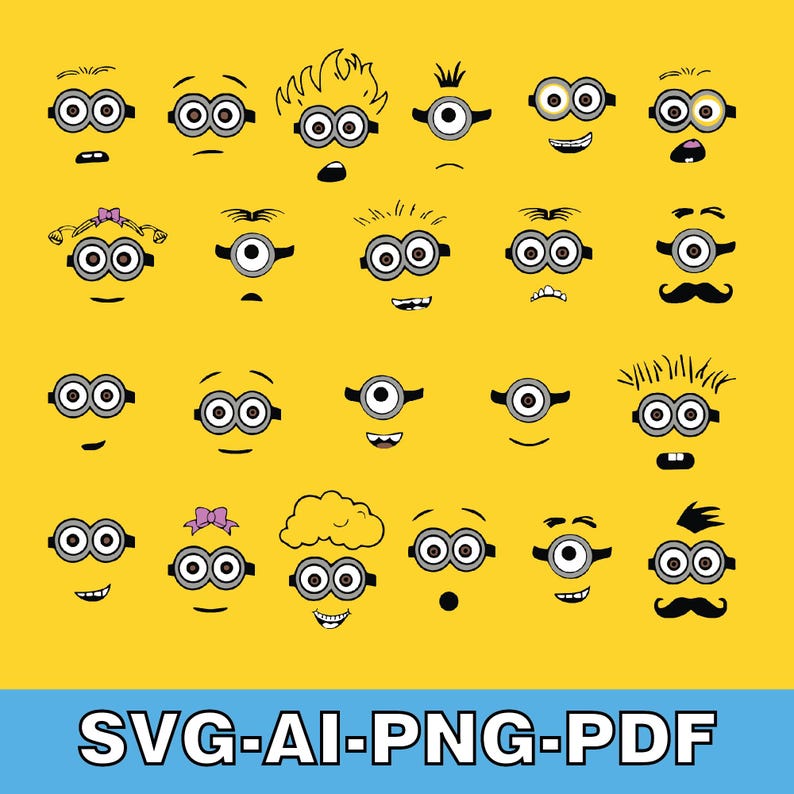 Minions Face Files, Vector Bundle, Clip Art, Silhouette, Cut Files for ...