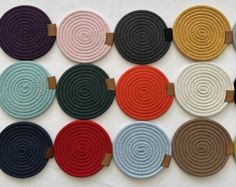 Colorful Cotton Rope Coasters With Leather Tab - Etsy