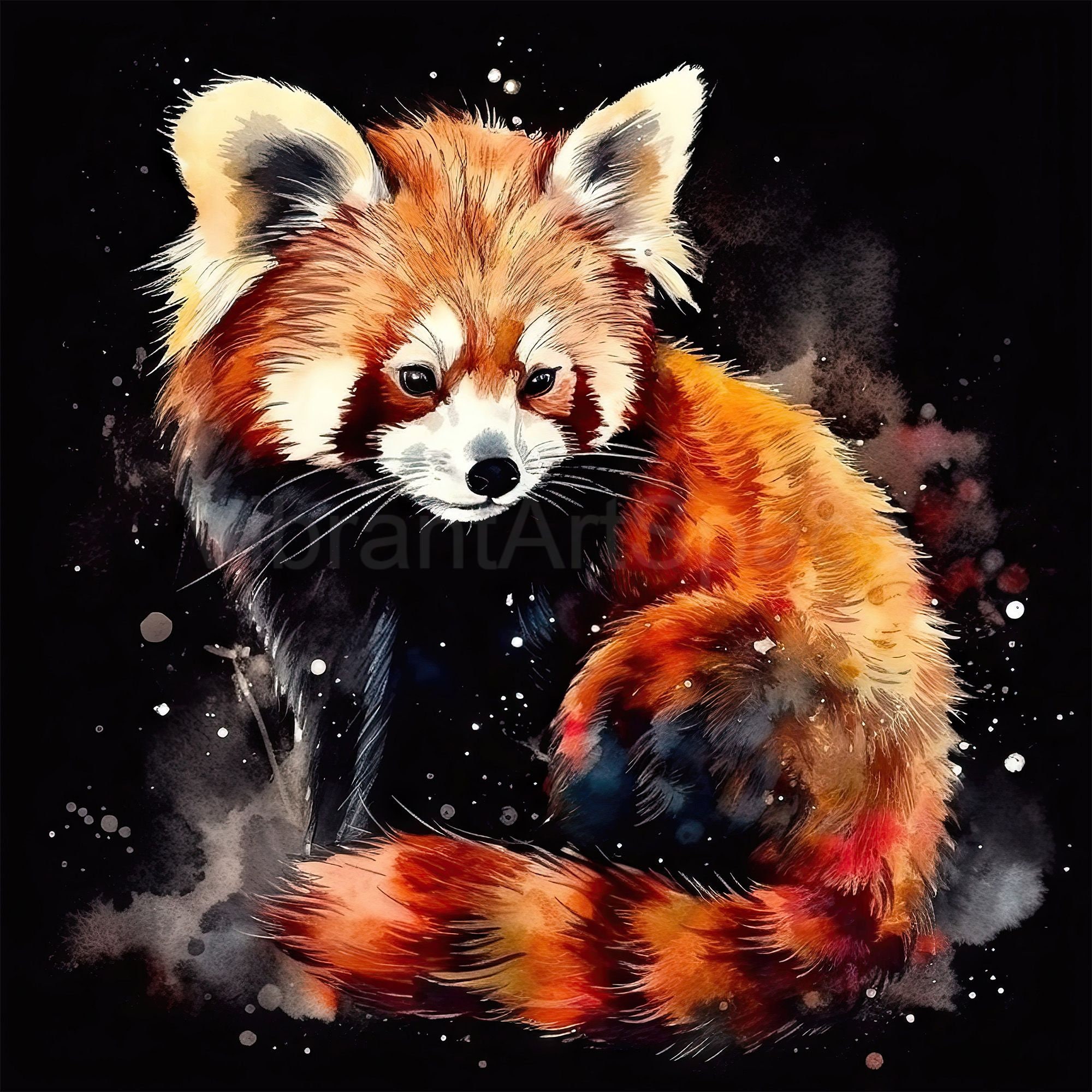 Watercolor Red Panda Digital Wall Art in Bright Colors Red Panda ...