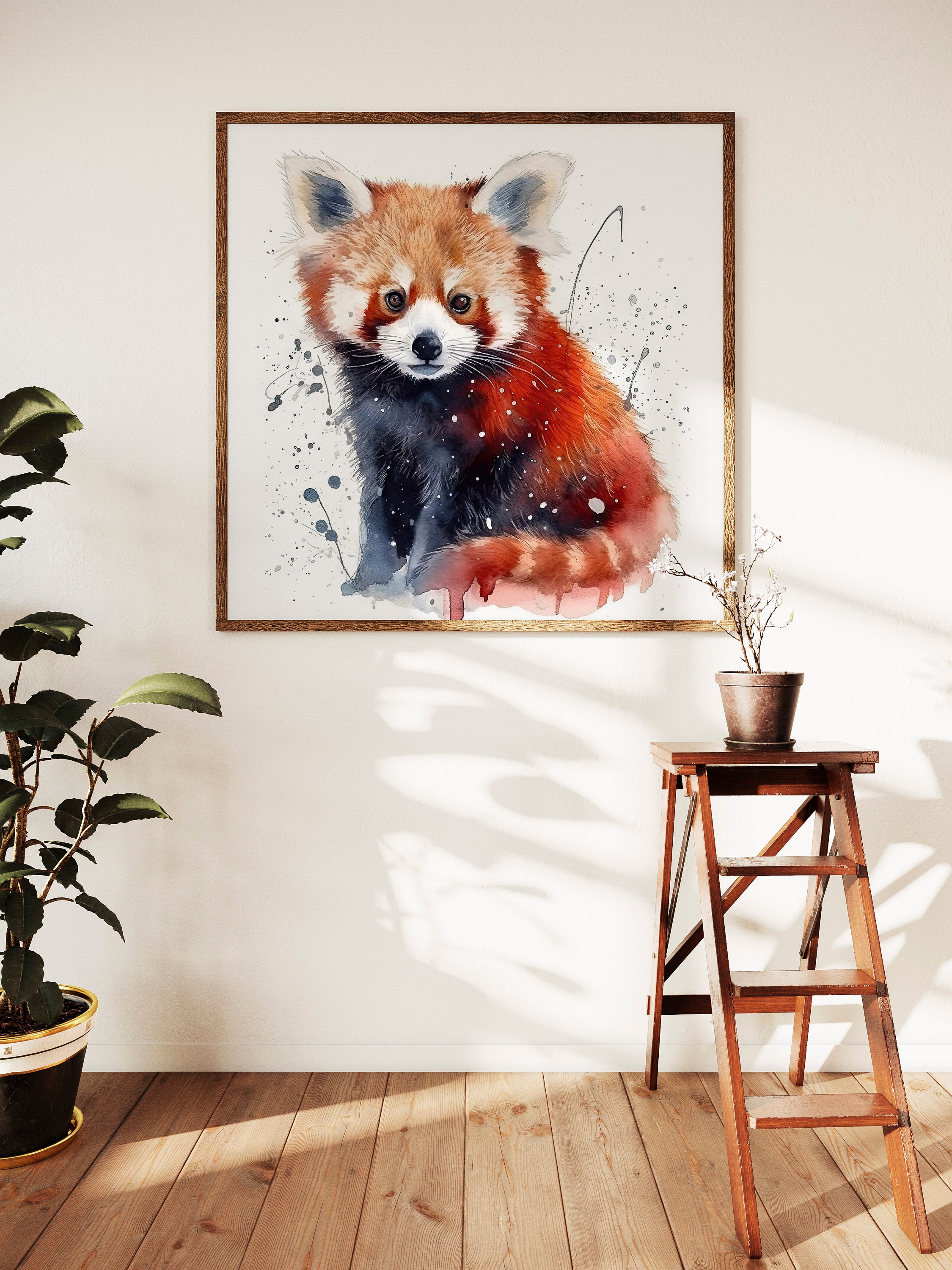 Watercolor Red Panda Digital Wall Art in Bright Colors Red Panda ...