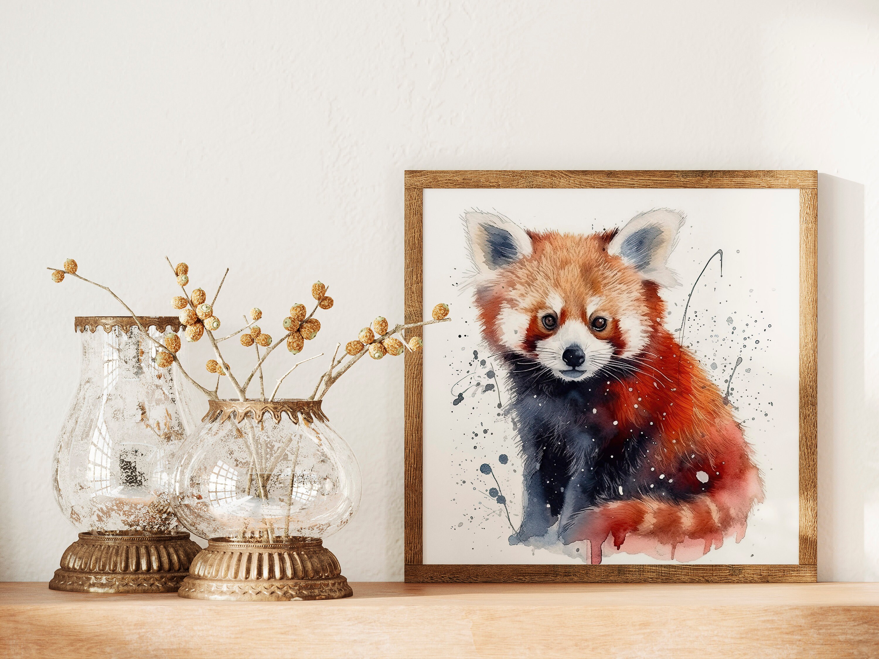 Watercolor Red Panda Digital Wall Art in Bright Colors Red Panda ...
