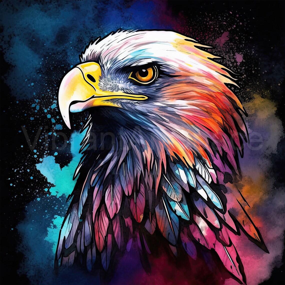 Watercolor Eagle Digital Wall Art in Bright Colors Eagle Artwork Unique ...