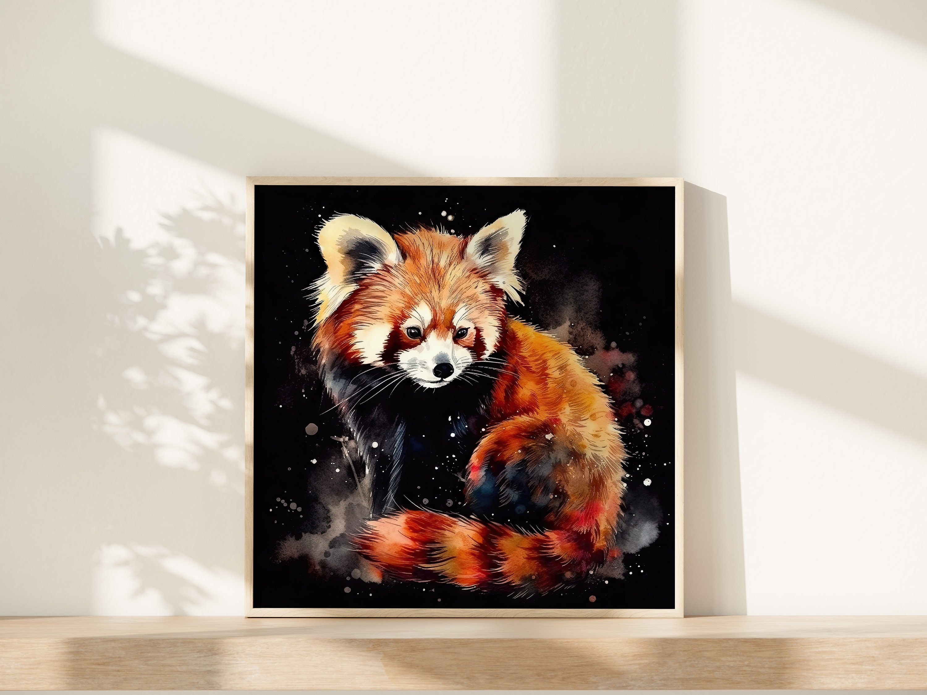 Watercolor Red Panda Digital Wall Art in Bright Colors Red Panda ...