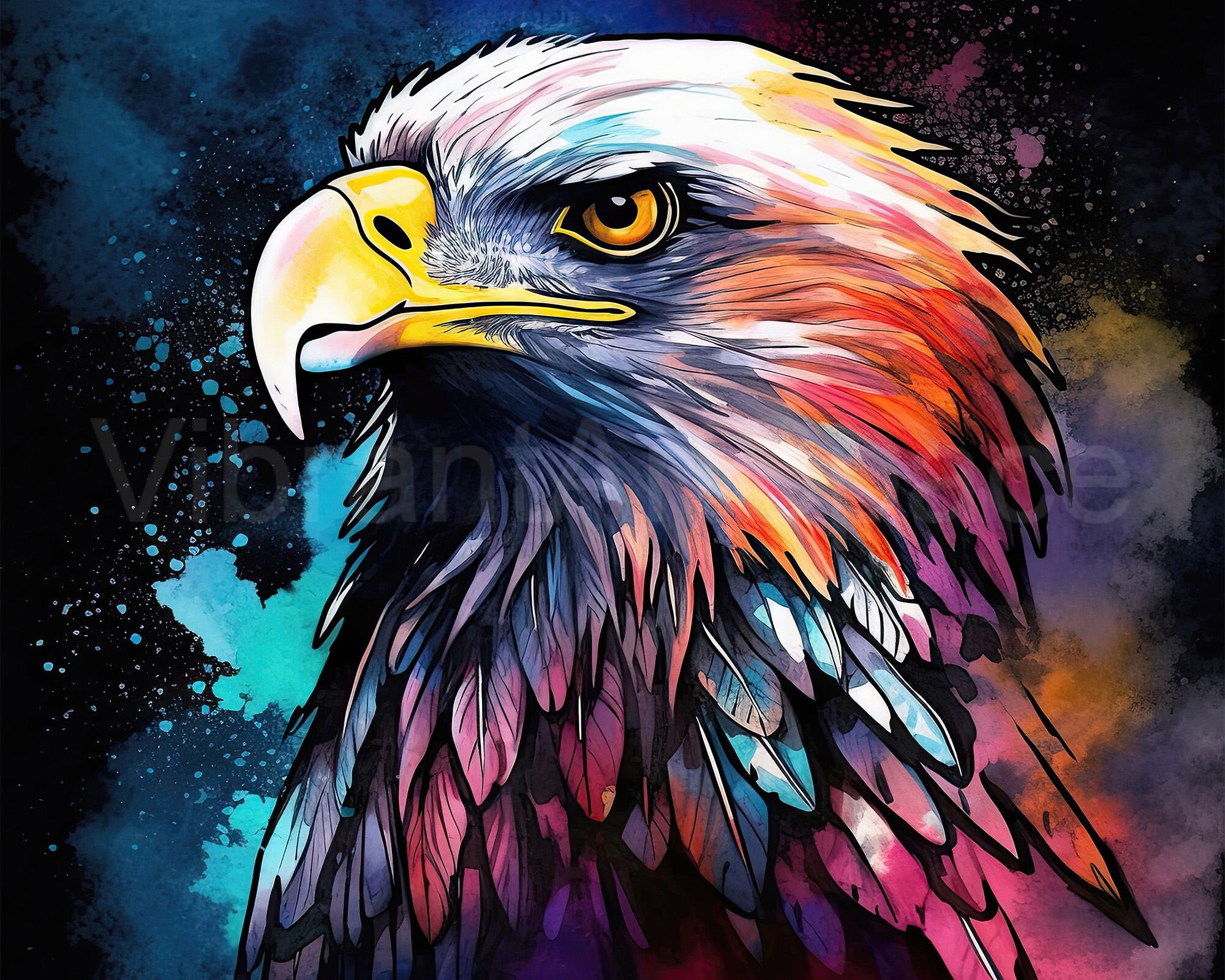 Watercolor Eagle Digital Wall Art in Bright Colors Eagle Artwork Unique ...