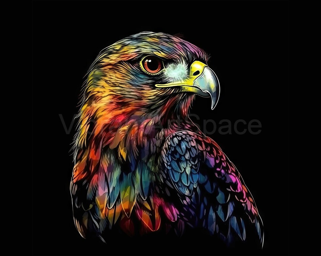 Watercolor Hawk Digital Wall Art in Bright Colors Hawk Artwork Unique ...