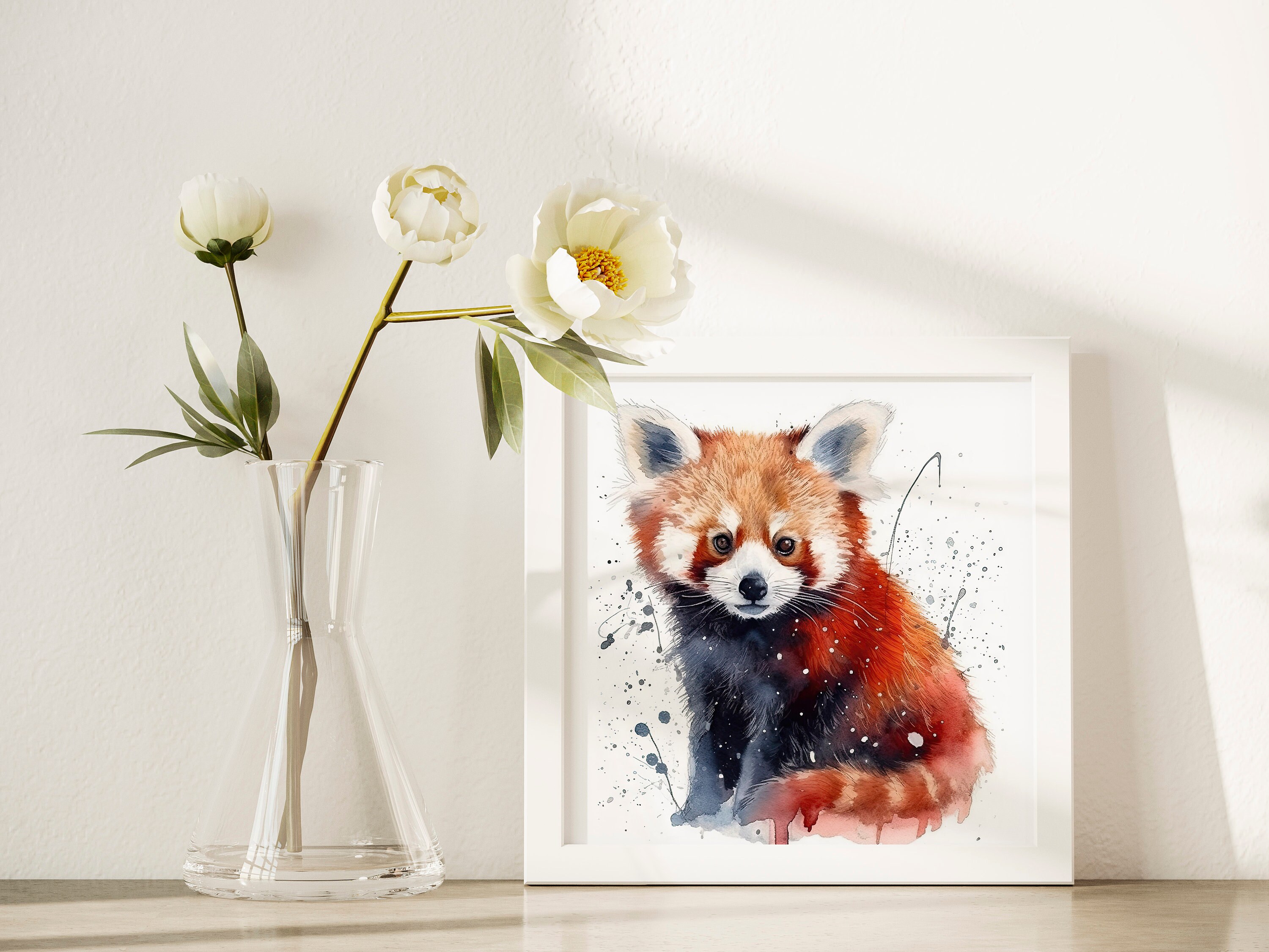 Watercolor Red Panda Digital Wall Art in Bright Colors Red Panda ...