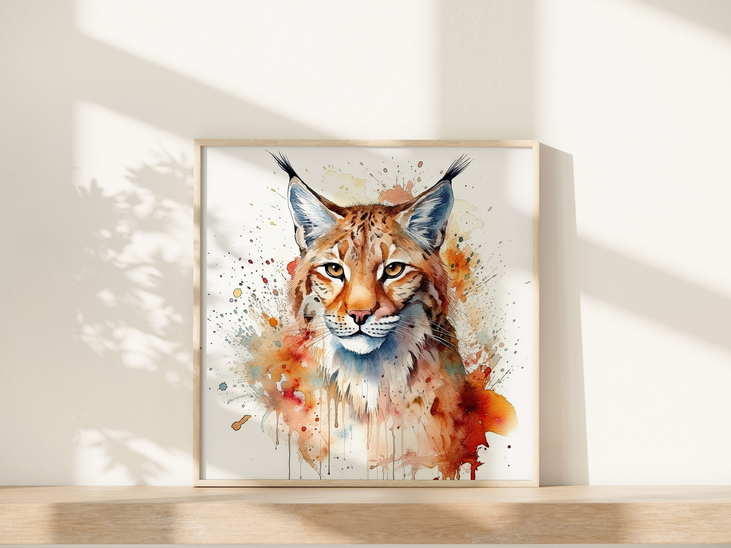 Watercolor Lynx Digital Wall Art in Bright Colors Lynx Artwork Unique ...