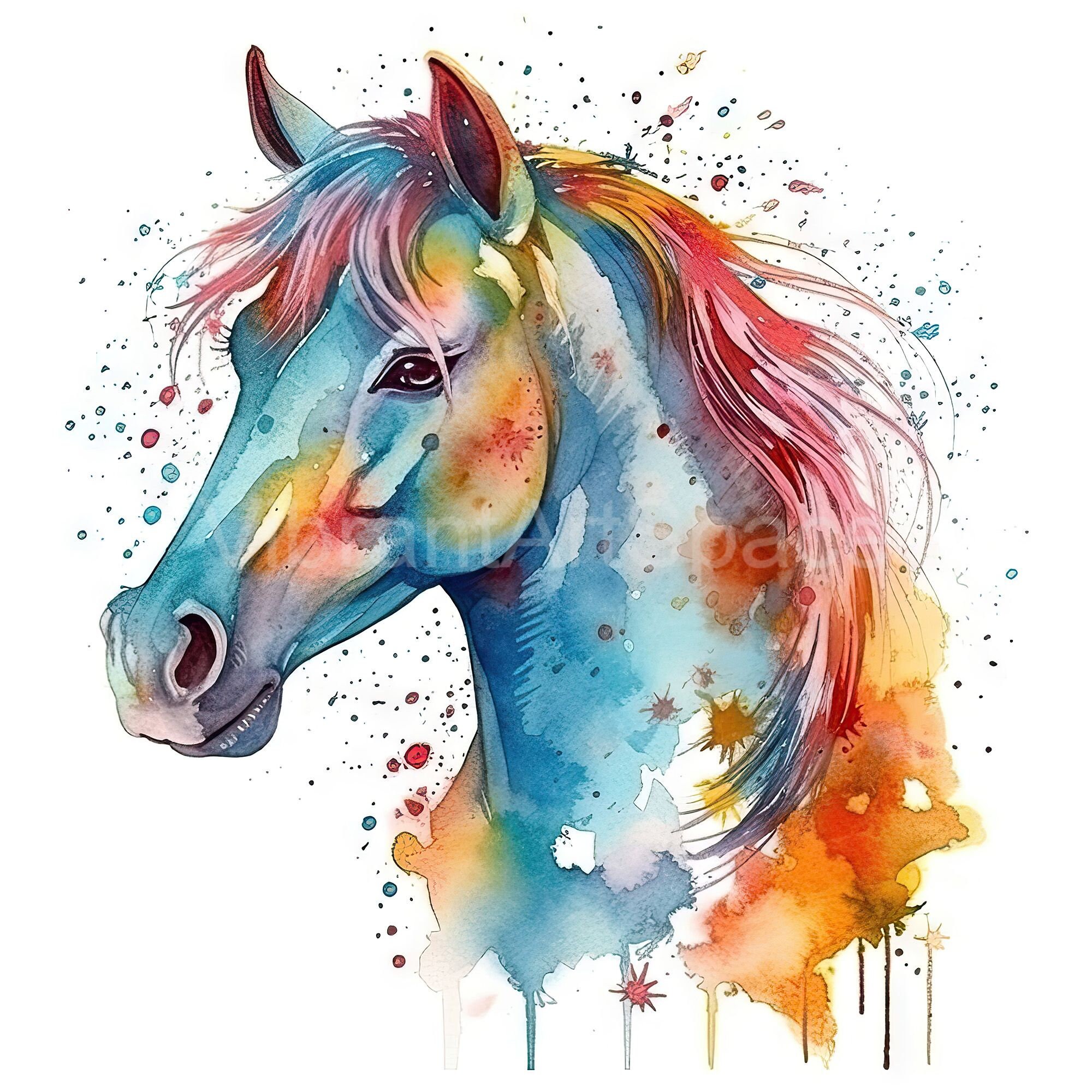 Watercolor Horse Digital Wall Art in Bright Colors Horse Artwork Unique ...